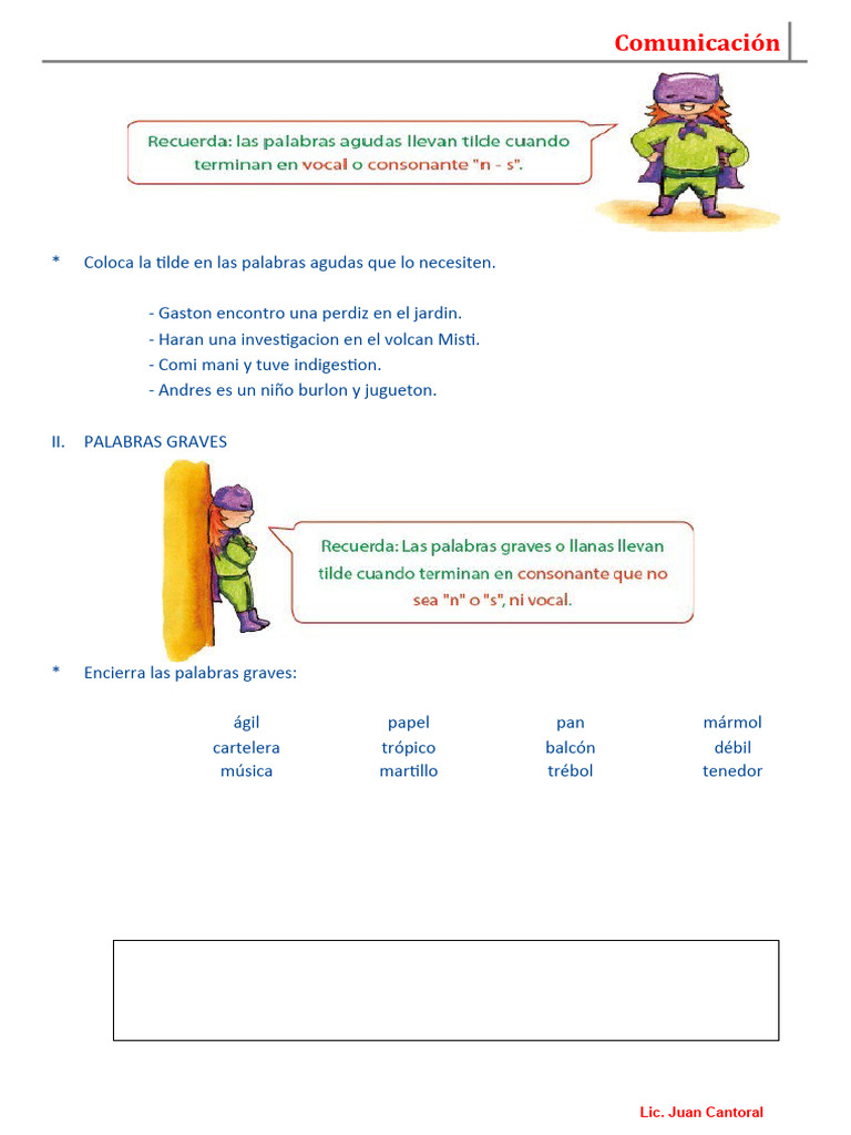 La Tilde en Palabras Agudas y Graves para Cuarto Grado de Primaria | PDF