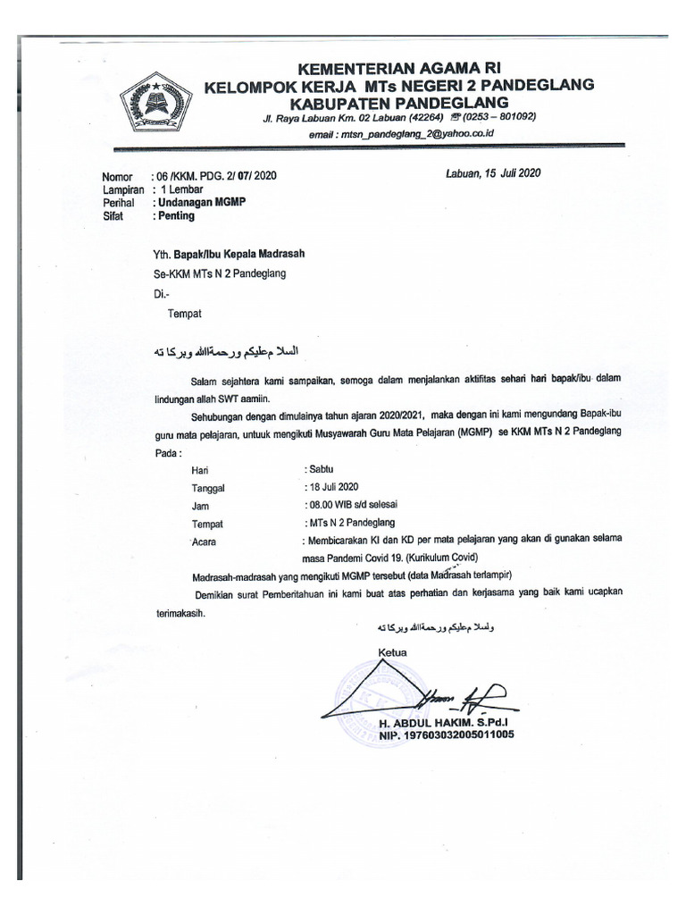 Surat UNDANGAN MGMP | PDF