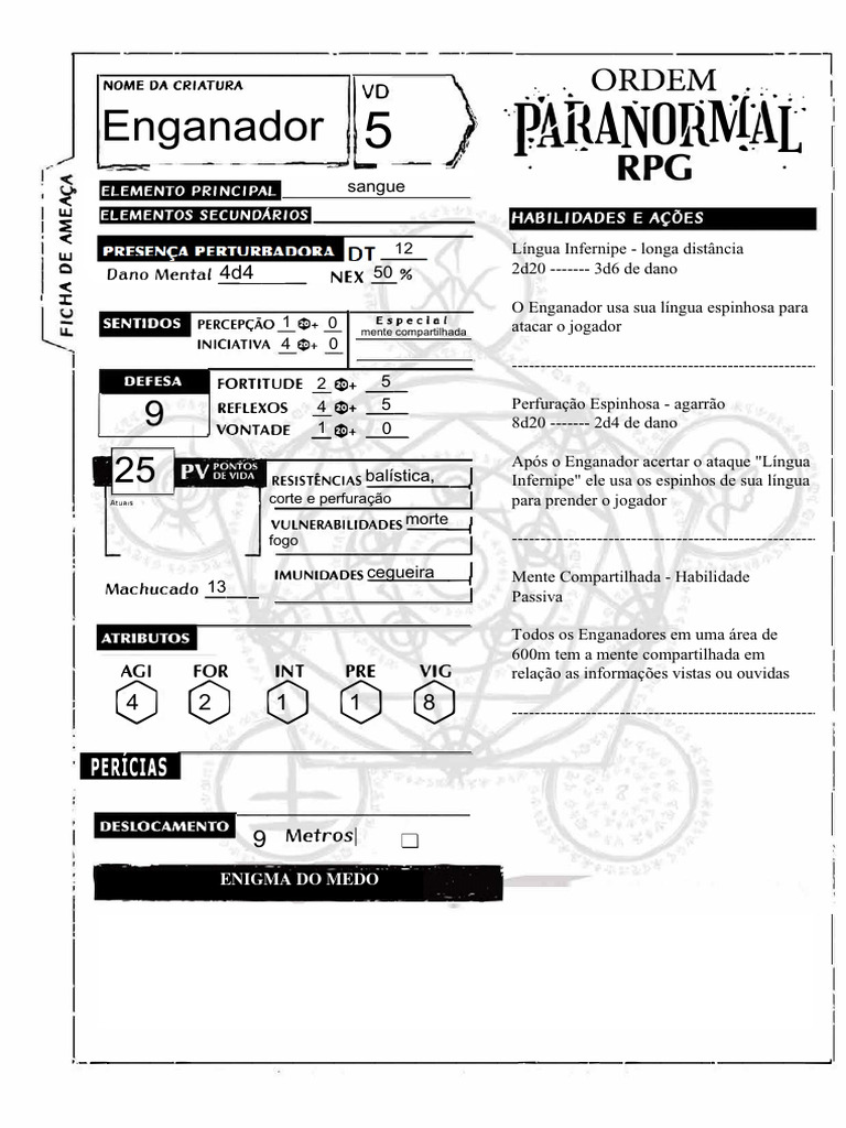 Ficha Do Enganador Marujo RPG AOP | PDF