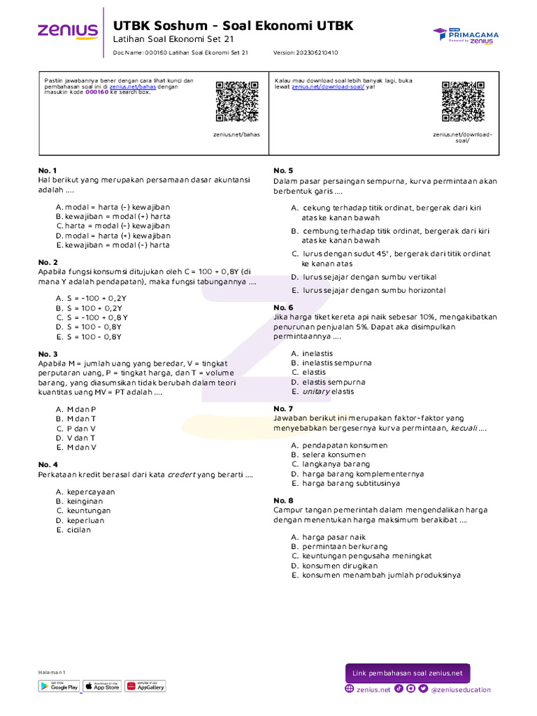 Latihan Soal Ekonomi Set 21 | PDF