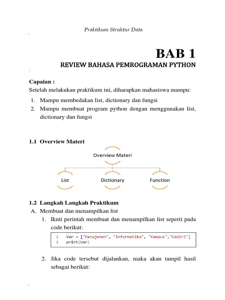 Panduan Praktikum Python: List, Dictionary, Fungsi | PDF