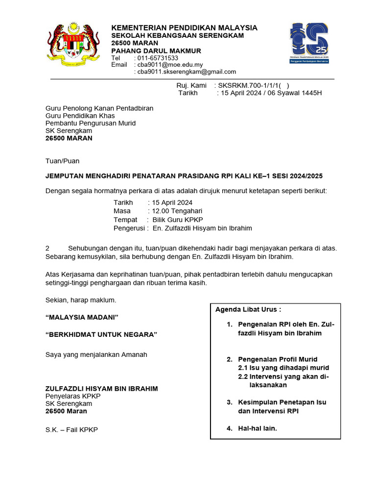 Surat Panggilan Mesyuarat Rpi | PDF