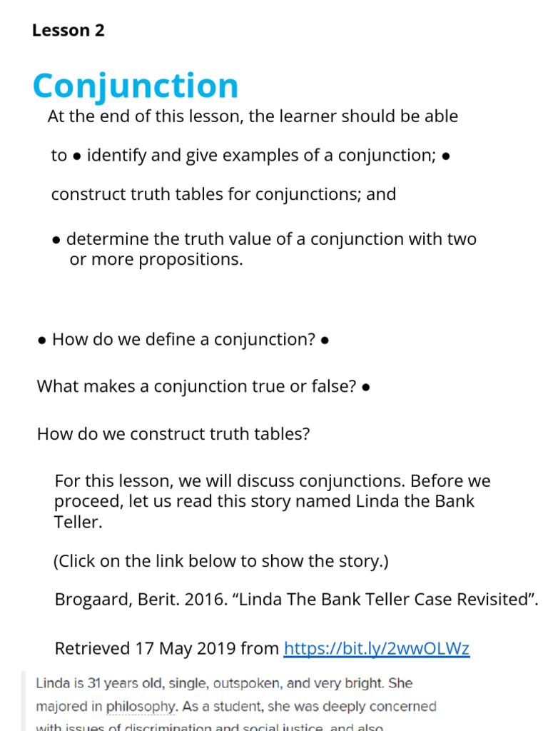 Conjunctions & Truth Tables | PDF | Truth | Logic