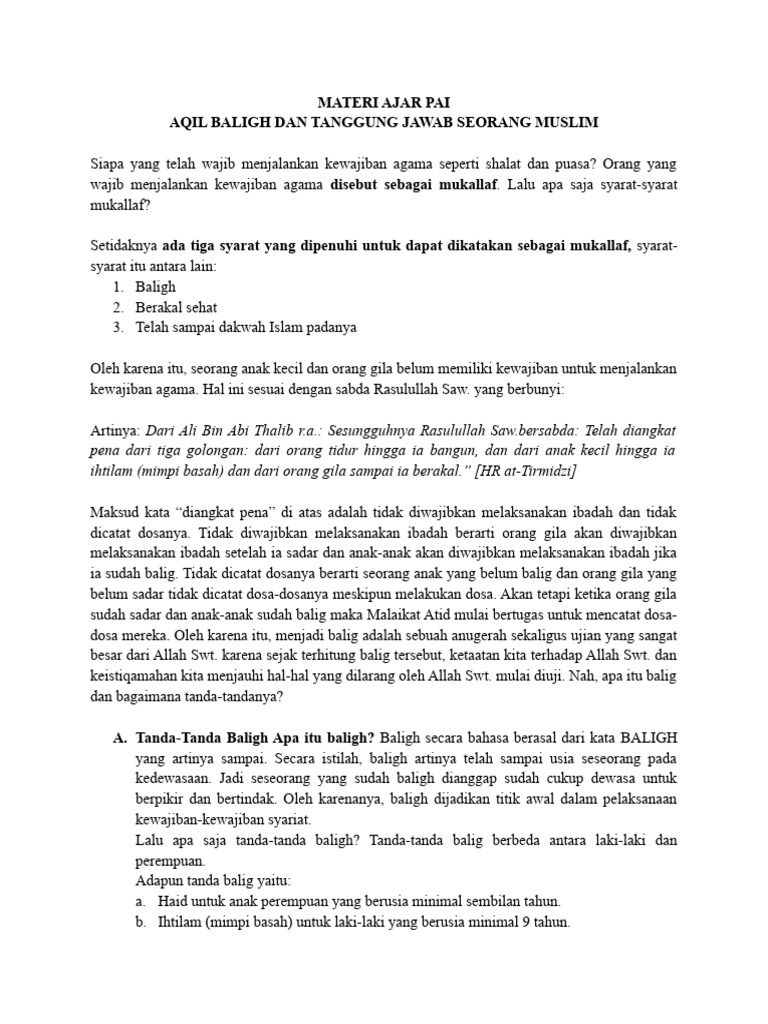 Materi Ajar Aqil Baligh | PDF