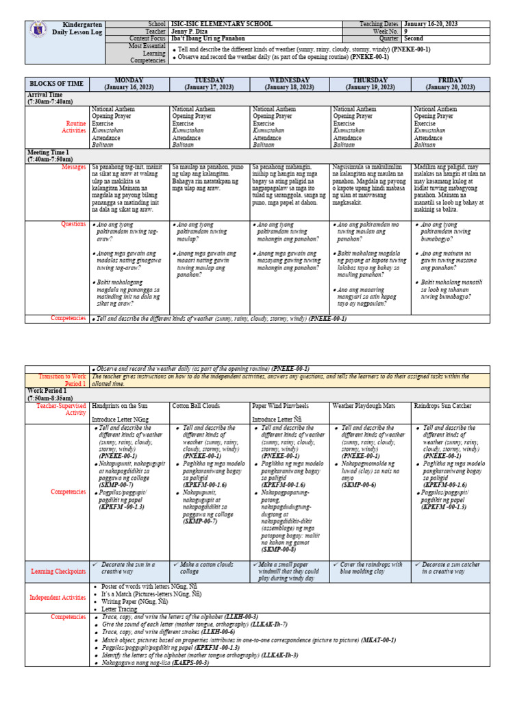 Kindergarten DLL MELC Q2 Week 9 Asf | PDF | Learning | Teachers