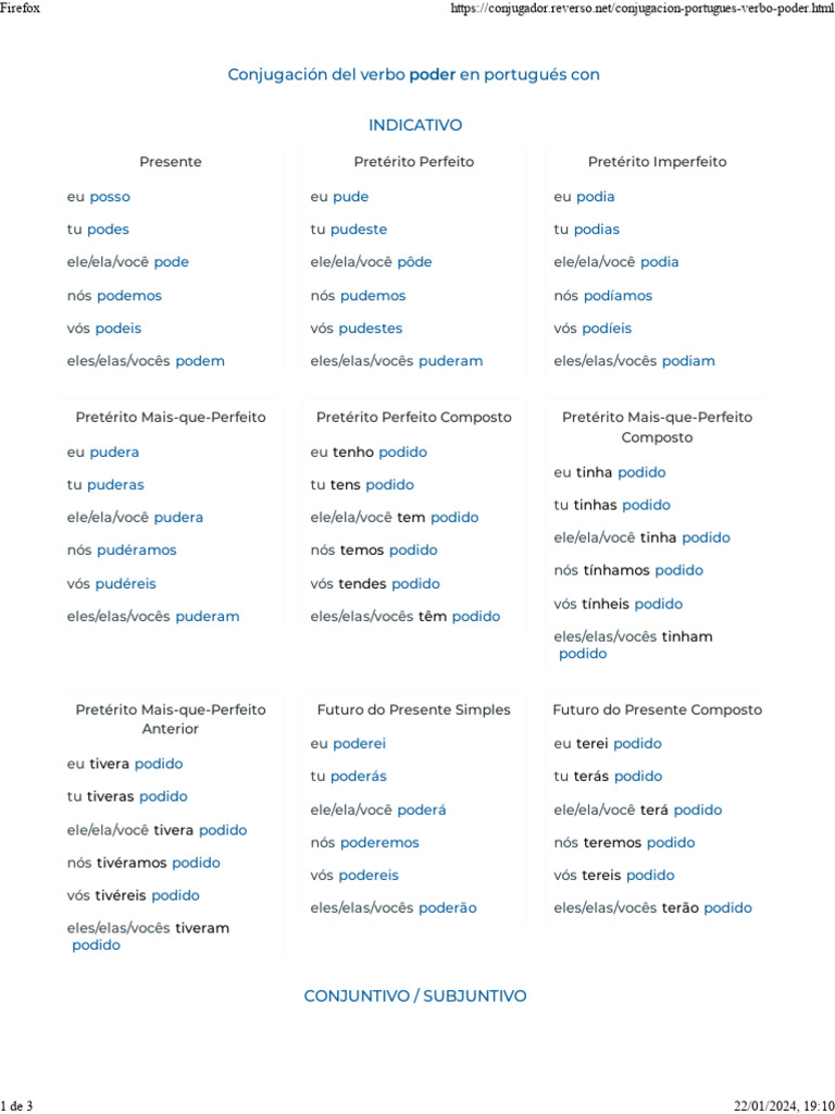 Conjugacion Portugues Verbo Poder - HTML | PDF | Semântica | Morfologia