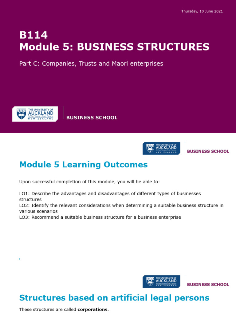 B114 Week 5 Business Structures For Canvas | PDF | Trustee | Common Law