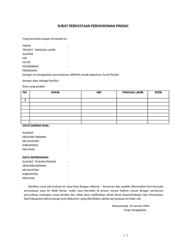 Form Tarik Data Surat Permohonan Pindah | PDF