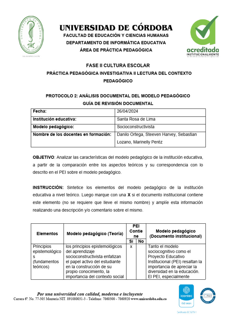 PPI2 - Protocolo 2 - Analisis Documental Modelo Pedagogico | PDF ...