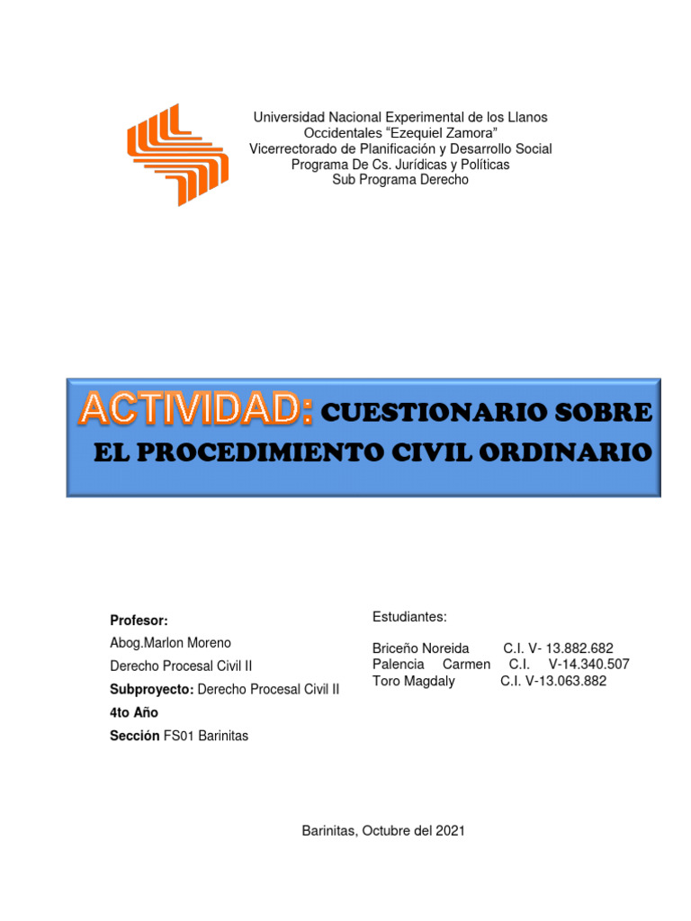 Cuestionario (Noreida Briceño-Magdaly Toro | PDF | Sentencia (ley) | Demanda judicial