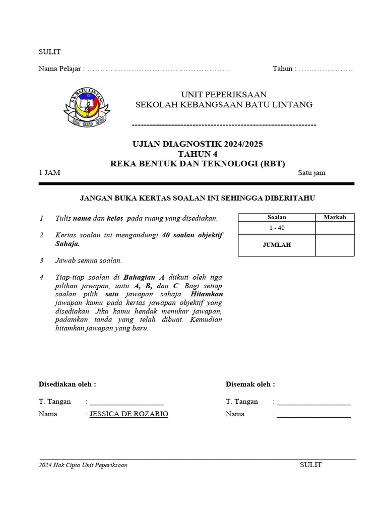 Ujian Diagnostik T4 Pdf