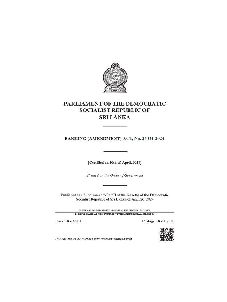 Banking Amendment Act 2024 - Sri Lanka | PDF | Audit | Banks