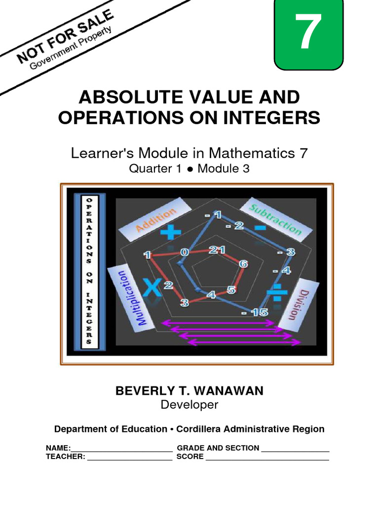 Math7 Q1mod3 Absolute Value Integers Beverly Wanawan Bgo v1 | PDF | Numbers | Learning