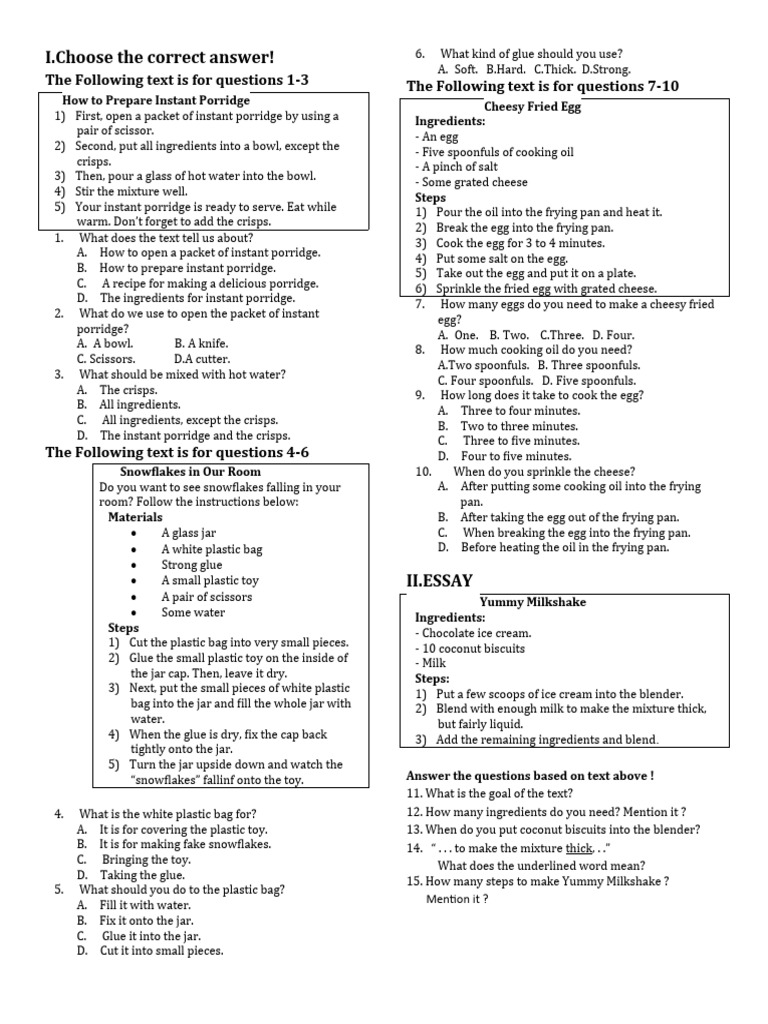 Soal Teks Procedure | PDF | Ice Cream | Foods