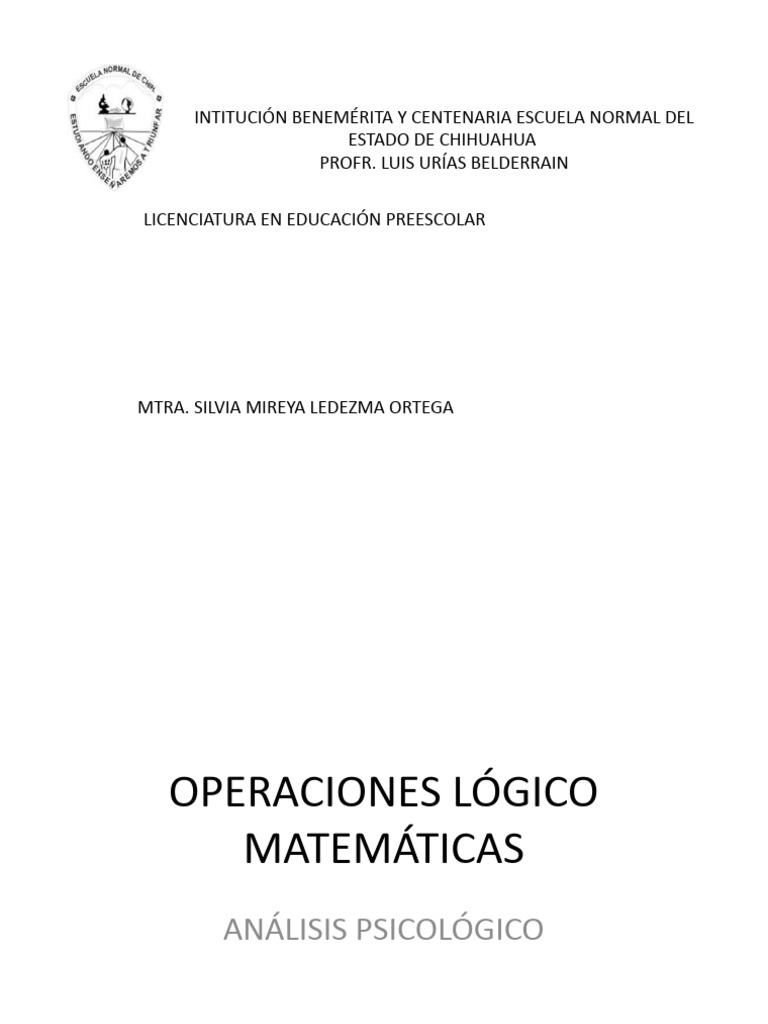 Operaciones Lógicas Matemáticas en Niños | PDF | Conjunto (Matemáticas)