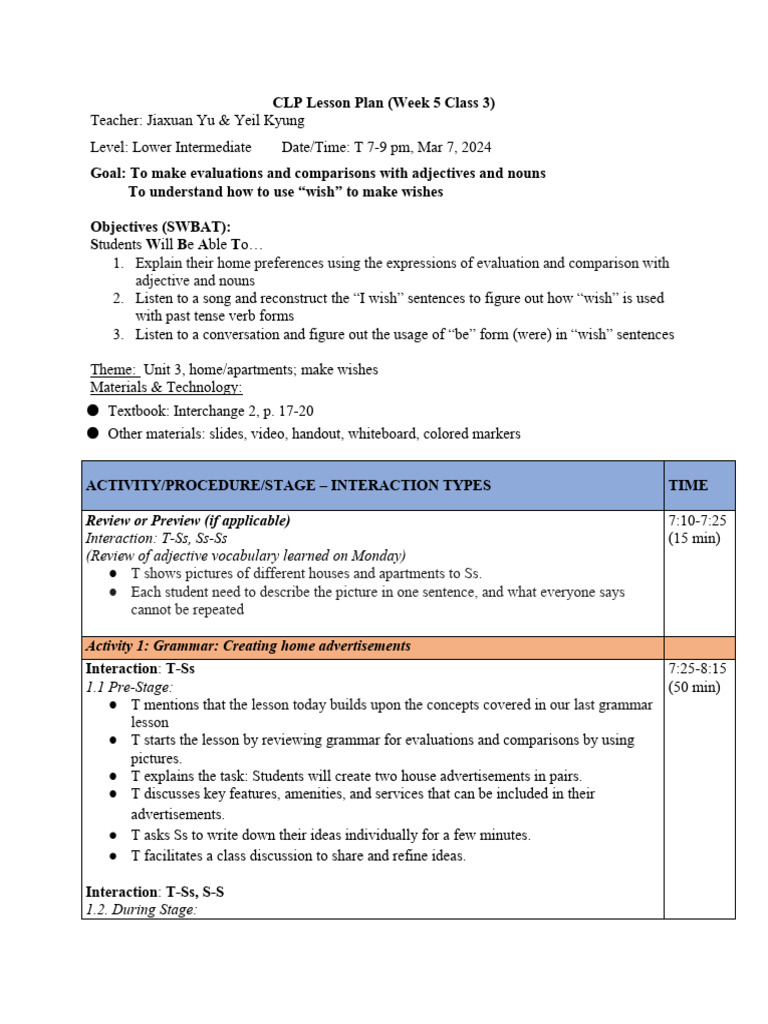 Make A Wish Lesson Plan | Download Free PDF | Grammatical Tense | Verb