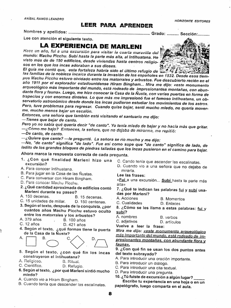 La Experiencia de Marlene-Plan Lector | PDF