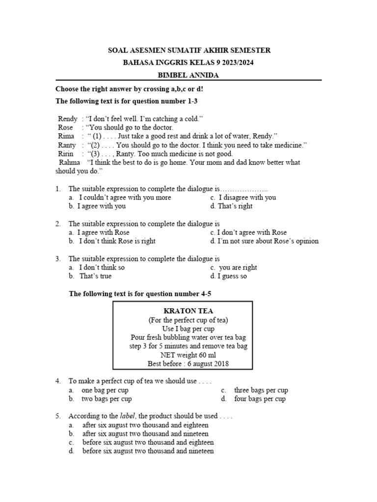 Soal Asas B Ing Kelas 9 | PDF | Juice | Diet & Nutrition