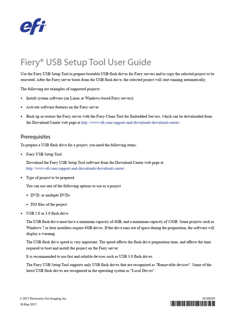 Fiery USB Setup Tool User Guide | PDF | Usb Flash Drive | Installation (Computer Programs)