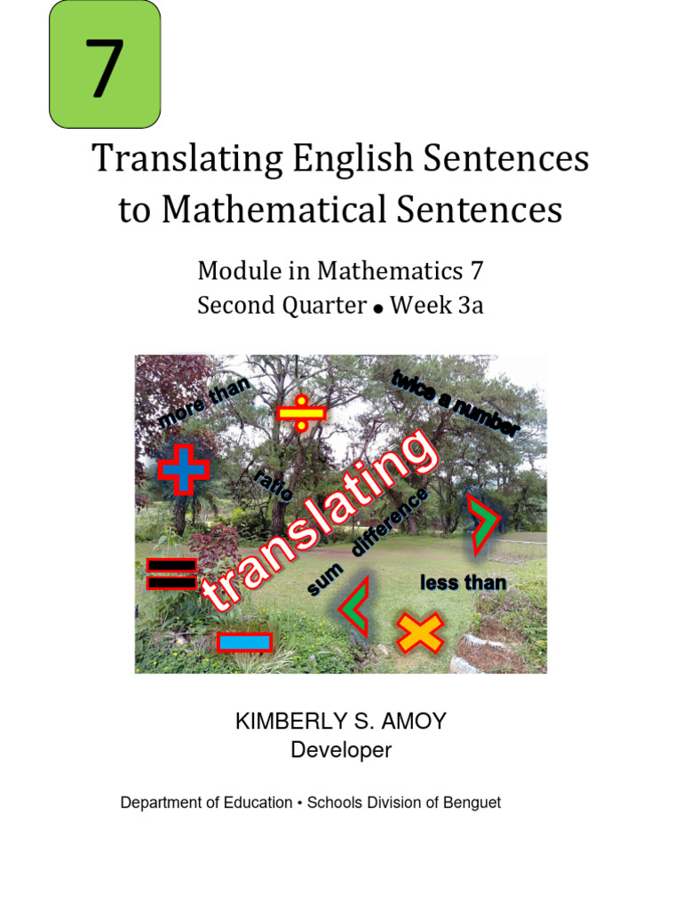 Passed - 952-13-21MELCS-Benguet - Math7 - Q2 - W3a - Translating English Sentence To ...
