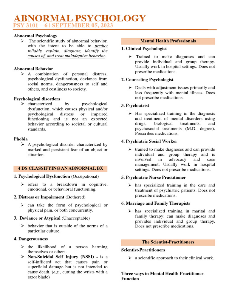 Lecture 1 Abnormal Psychology | PDF | Mental Disorder | Psychology