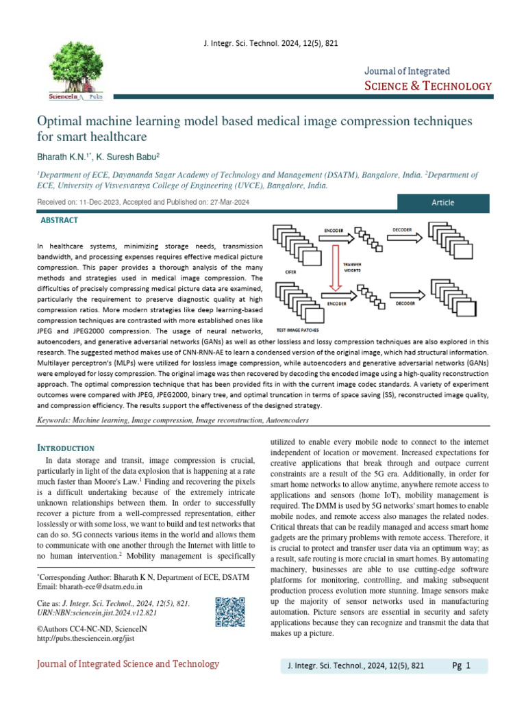 Optimal Machine Learning Model Based Medical Image Compression Techniques For Smart Healthcare ...