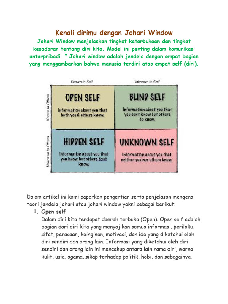 Kenali Dirimu Dengan Johari Window | PDF | Karier & Perkembangan | Sains & Matematika