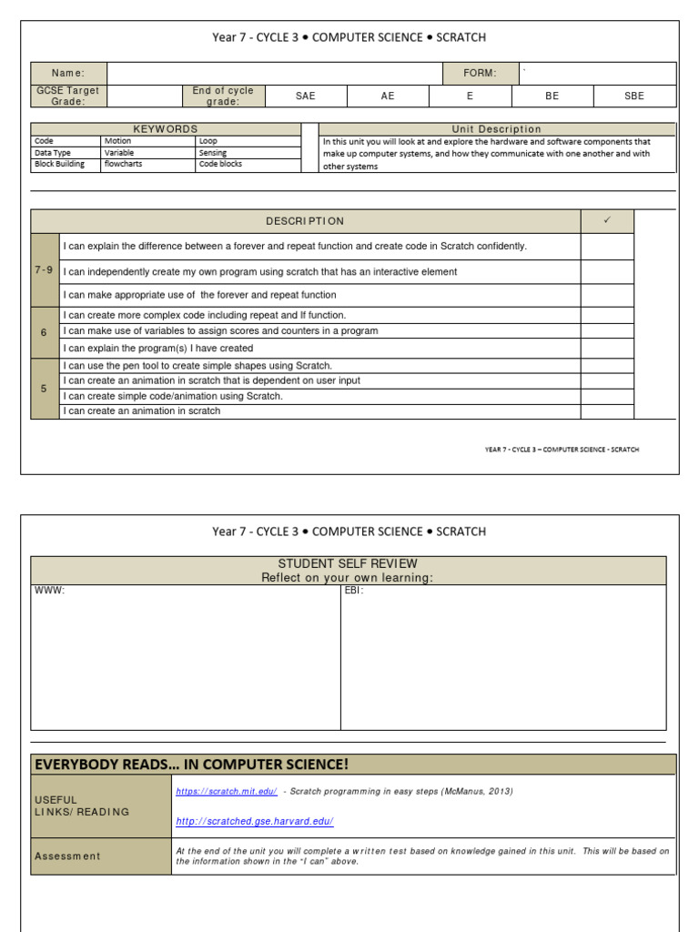 Anon YYYY Yr 7 Scratch KPI | PDF | Scratch (Programming Language ...