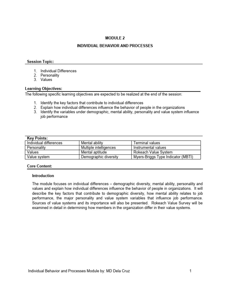 Individual Behavior & Processes | PDF | Extraversion And Introversion | Intelligence