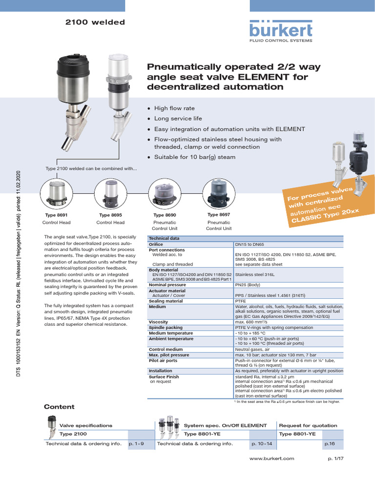 Burkert DS2100-Weldend-EU-EN | PDF | Valve | Actuator