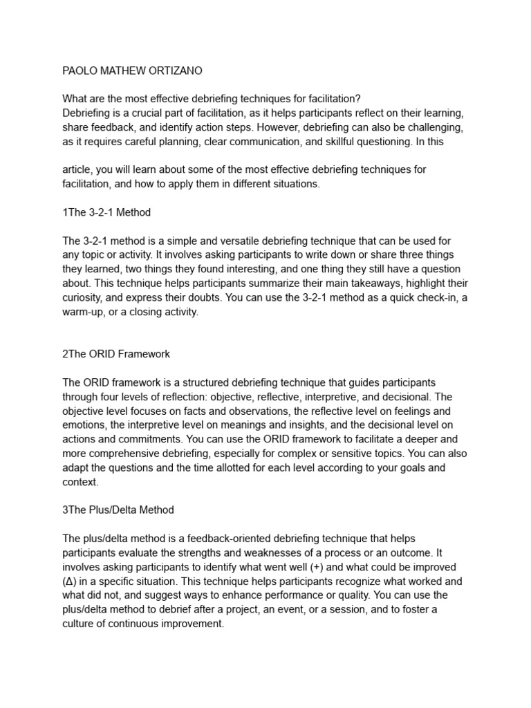 Debriefing Techniques | PDF | Learning | Cognition