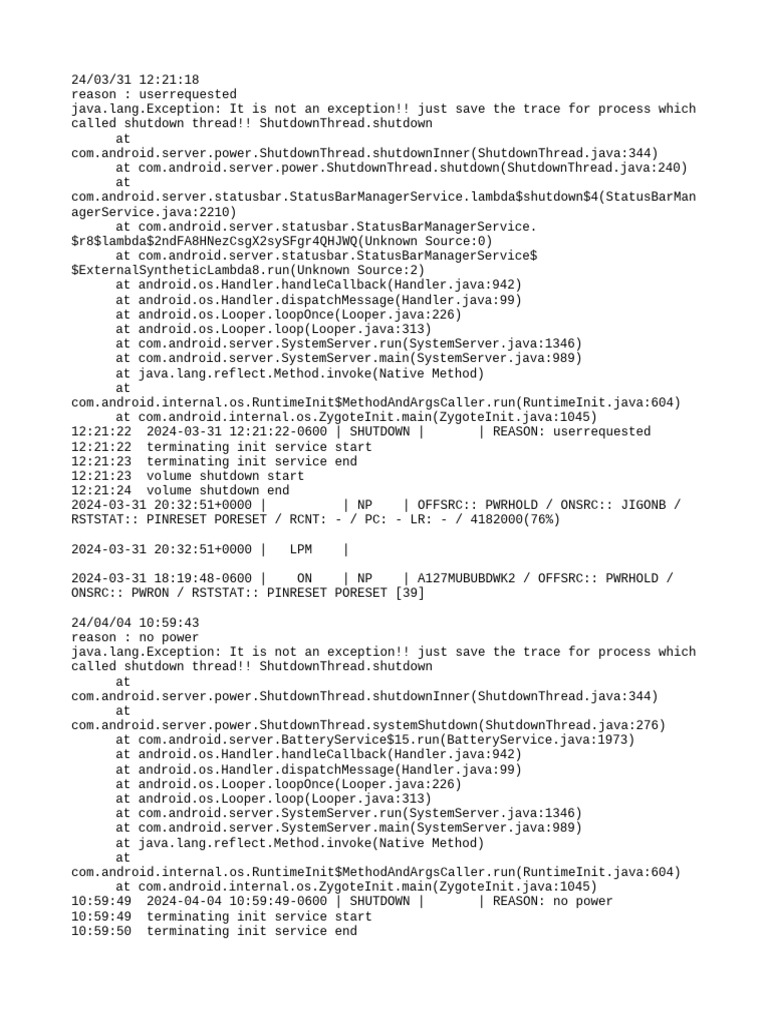 Android Shutdown Process Log Analysis | PDF | Java (Programming Language) | Java Platform
