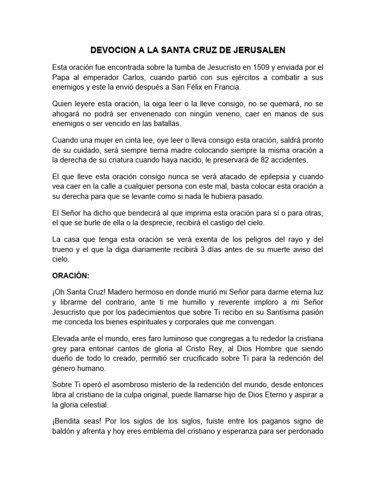 Devocion A La Santa Cruz de Jerusalen | PDF | Jesús | Oración