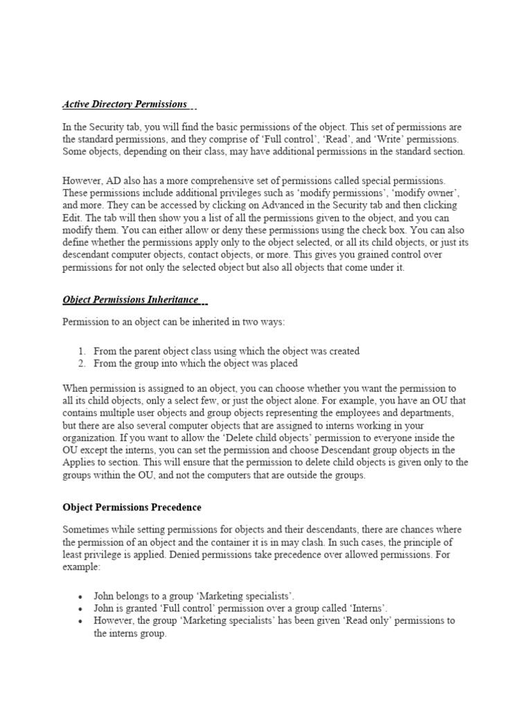 Active Directory Permissions | PDF | Active Directory | Operating System Technology