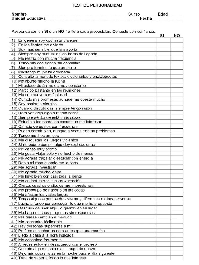 Test de Personalidad | PDF