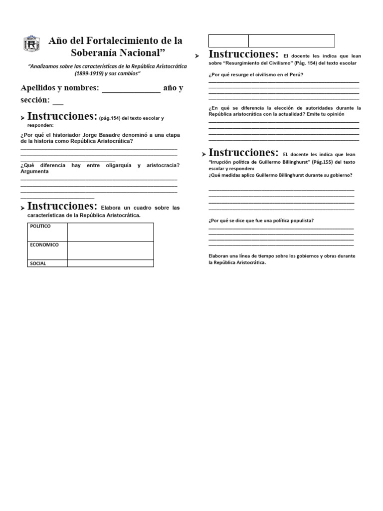 Ficha de Aprendizaje 4° Año | Descargar gratis PDF | República ... Ficha de Aprendizaje 4° Año | Descargar gratis PDF | República ...