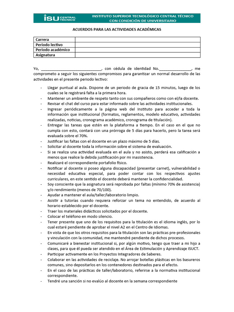 Acuerdos para El Desarrollo de La Asignatura - v2 | PDF | Educación más alta | Maestros