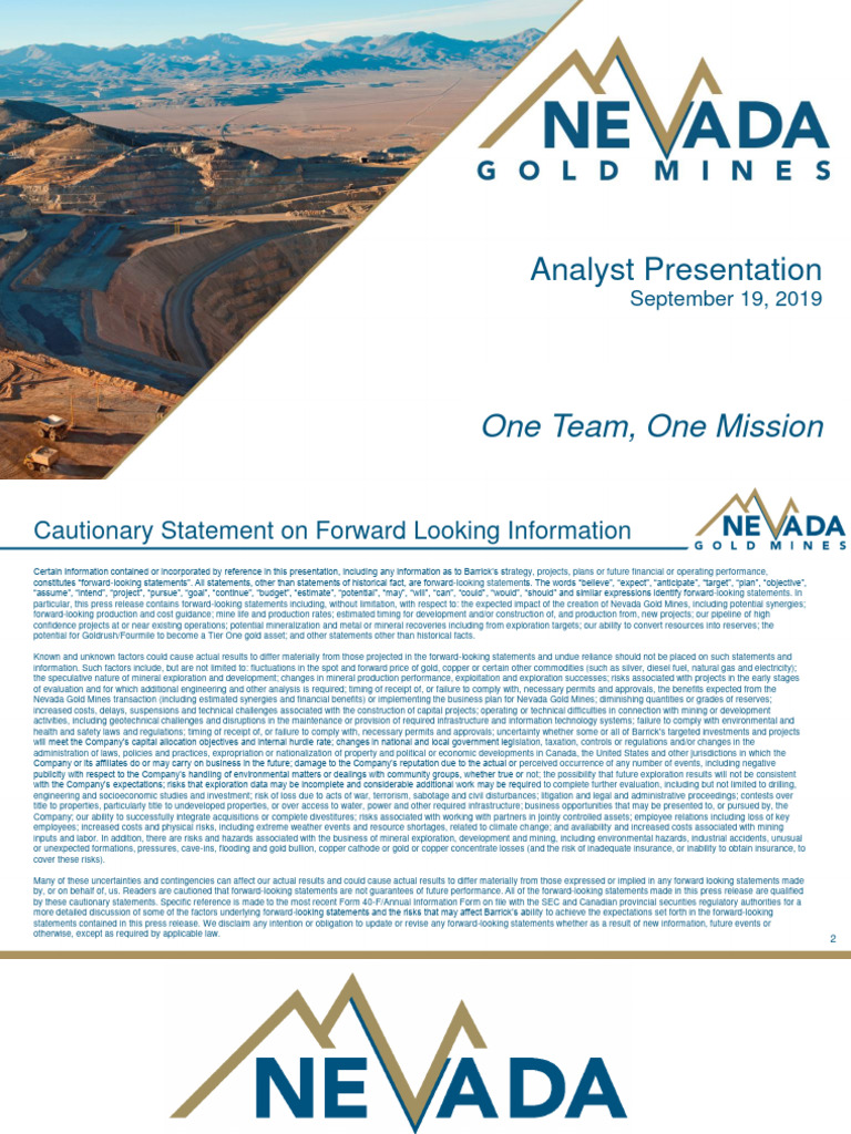 Nevada Gold Mines Analyst Presentation September 2019 | PDF | Risk | Mining