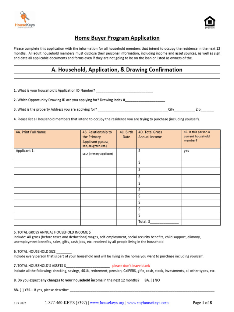 Home Buyer Program Application: 4E. Is This Person A Current Household ...
