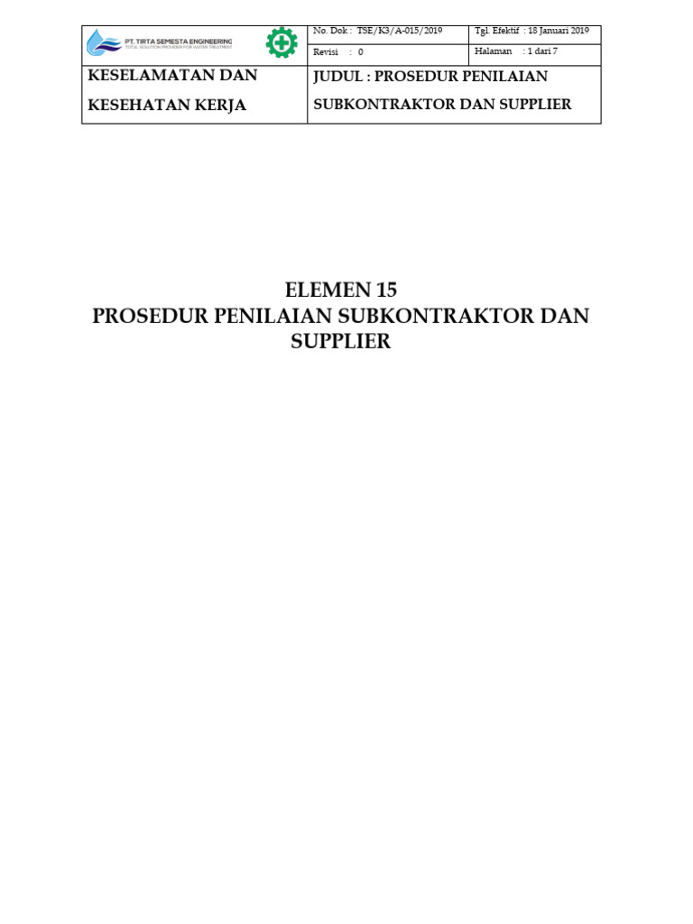 Prosedur Penilaian Subkontraktor - Supplier | PDF | Teknologi & Rekayasa
