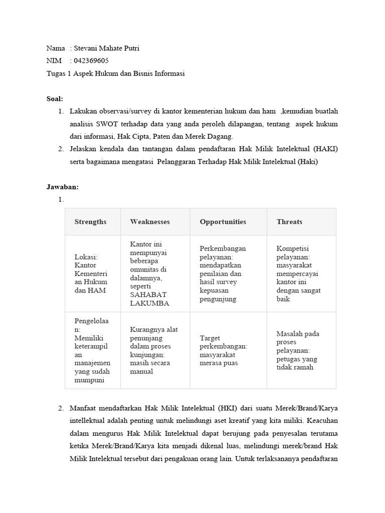 Tugas 1 Aspek Hukum Dan Bisnis Informasi | PDF