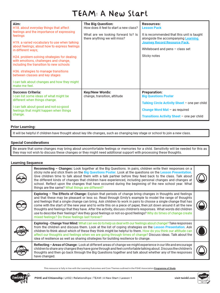 A New Start Lesson Plan | PDF | Feeling | Thought