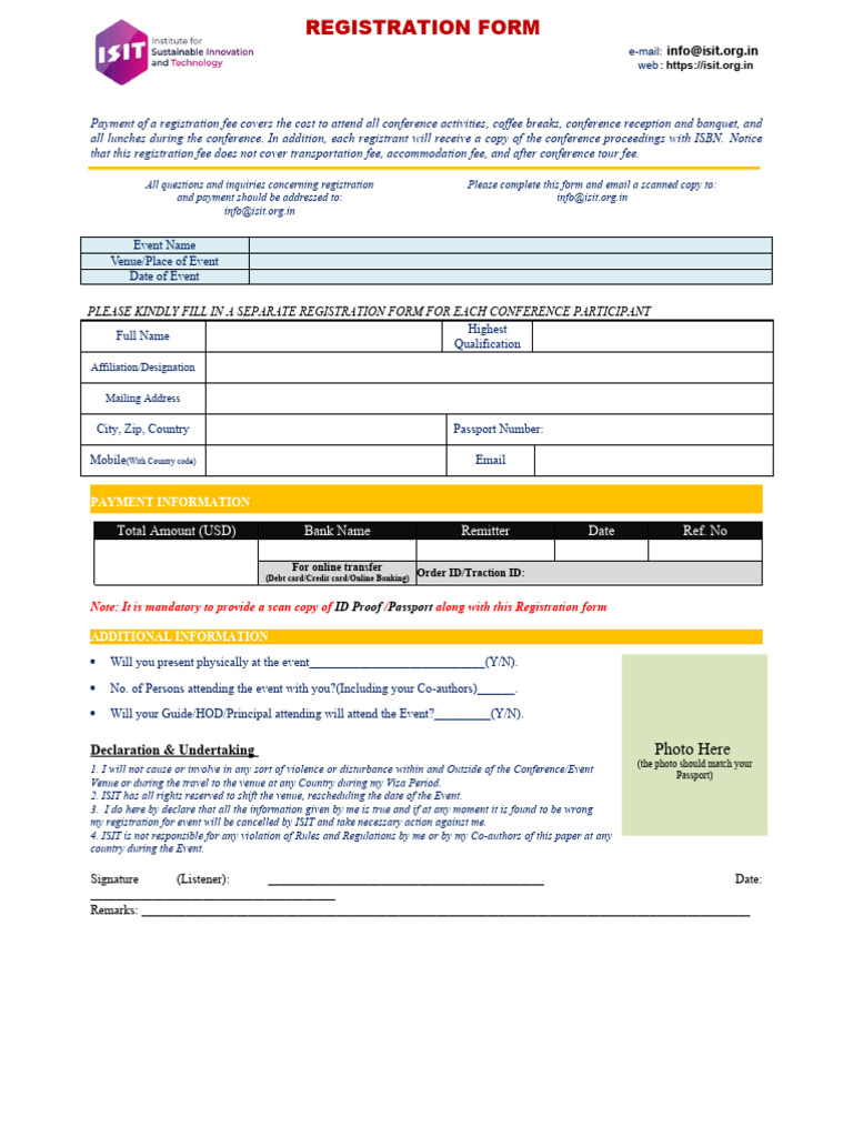 ISIT Listener Registration Form | PDF | Fee