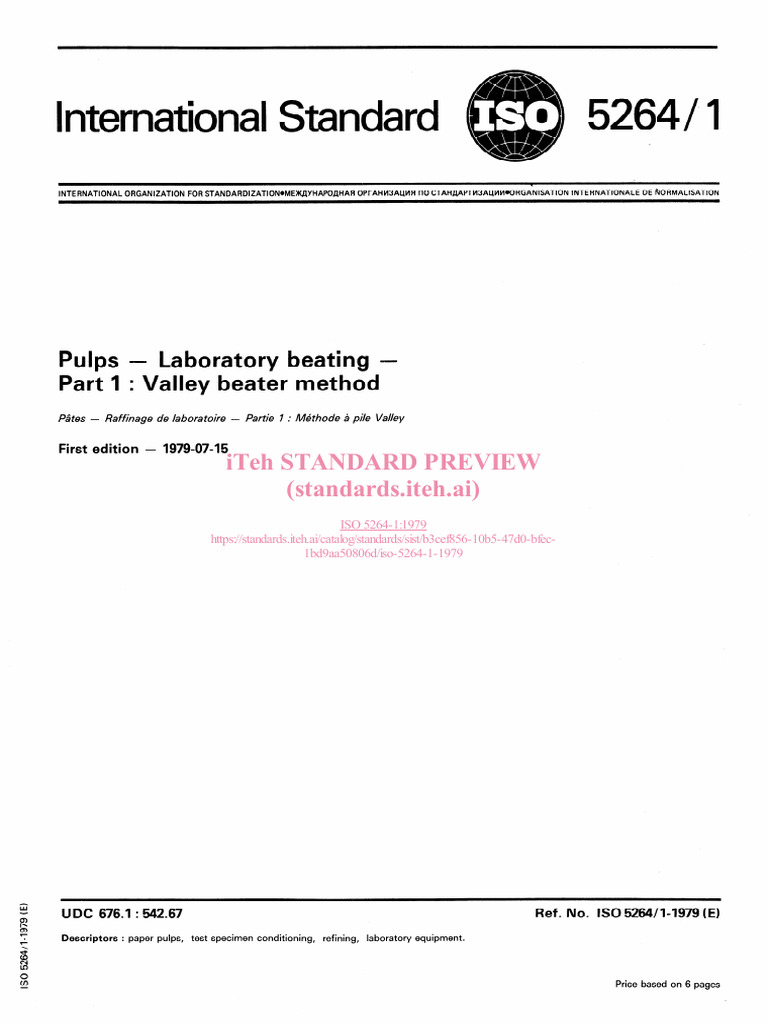 ISO 5264-1:1979 Valley Beater Method | PDF | International Organization ...