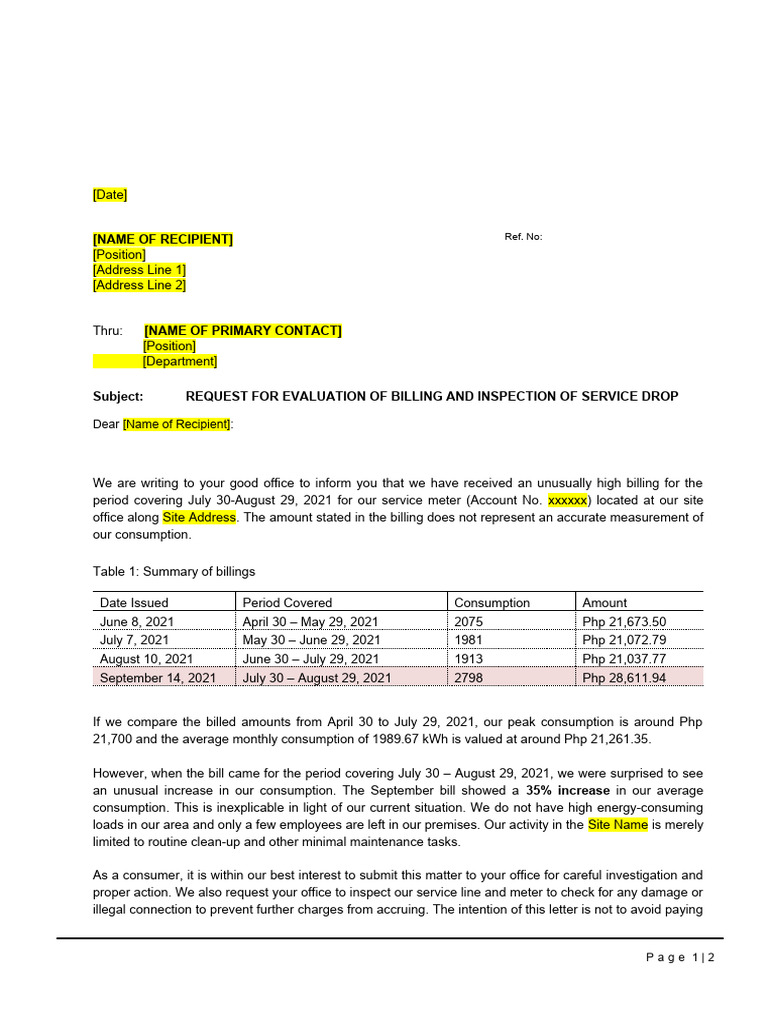 High Electricity Bill Evaluation Request | PDF