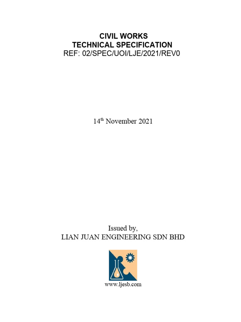 Civil Works Technical Specification Pdf Concrete Construction