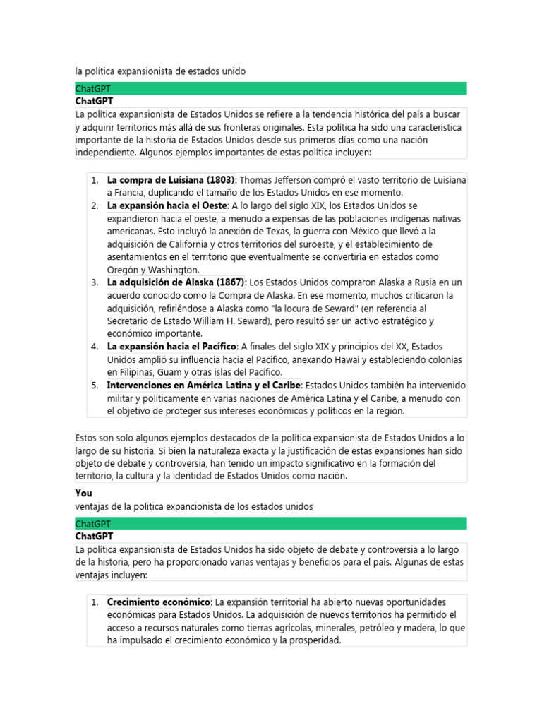 La Política Expansionista de Estados Unido, Sara Zoe Cid. | PDF | Los ...