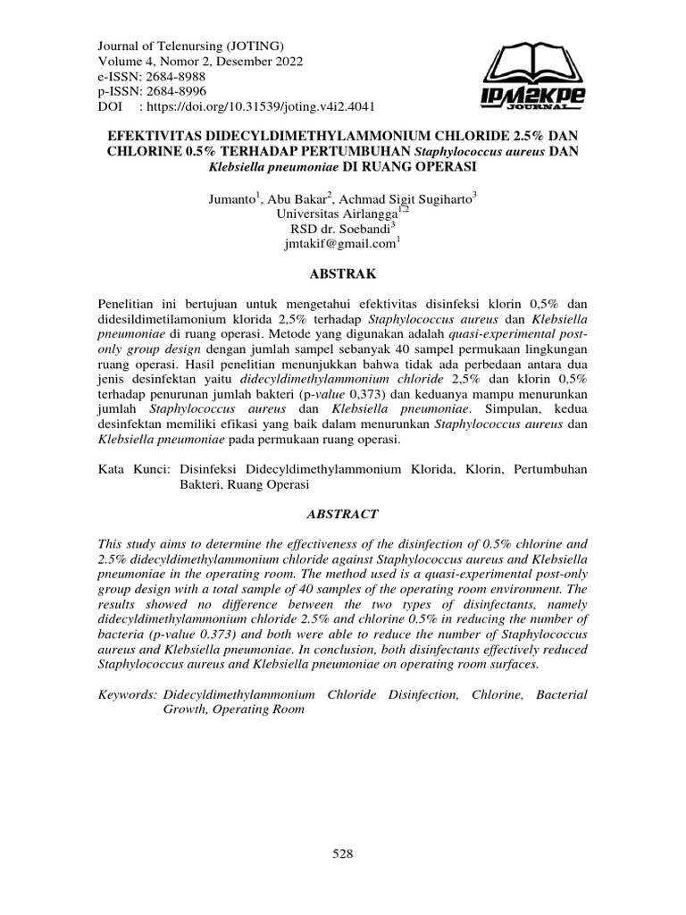 Efektivitas Disinfektan di Ruang Operasi | PDF