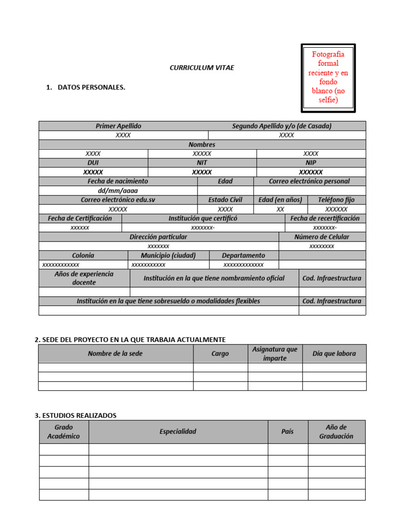 Plantilla de Curriculum Vitae Educativo | PDF