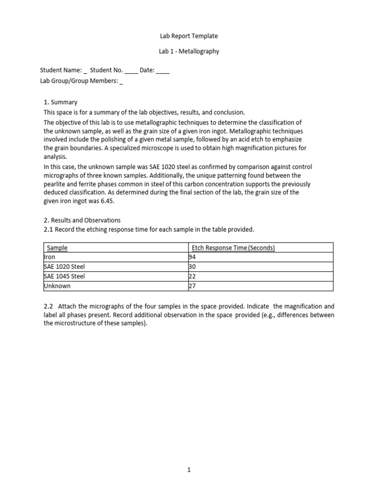 Metallography Lab Report: SAE 1020 Analysis | PDF | Steel | Micrograph